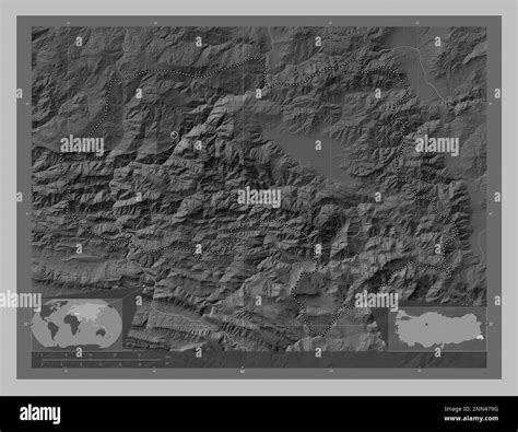 Hakkari Province Of Turkiye Grayscale Elevation Map With Lakes And