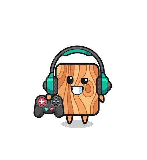 Premium Vector Plank Wood Gamer Mascot Holding A Game Controller