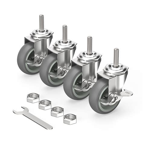 Holkie Heavy Duty 3 Inch Side Locking Stem Caster Wheels With Brakes M10 X 1 5 X 30mm Threaded
