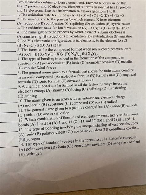 Solved Two Elements Combine To Form A Compound Element X Chegg Com