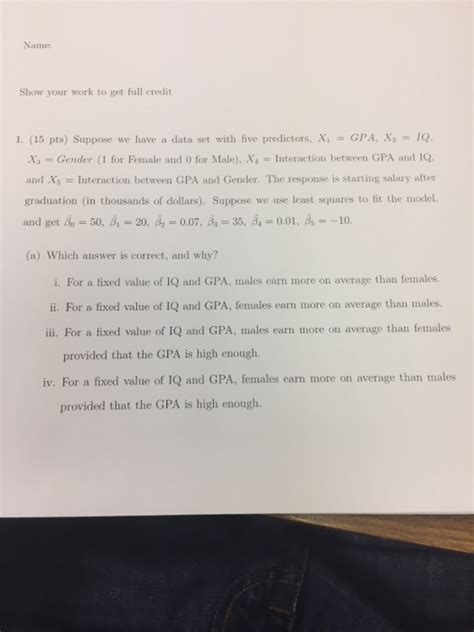 solved suppose we have a data set with five predictors x 1