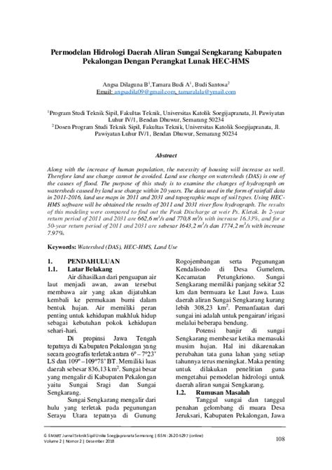 Pdf Permodelan Hidrologi Daerah Aliran Sungai Sengkarang Kabupaten