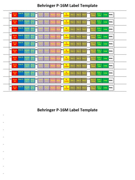 Behringer P 16m Label Template Pdf Music Technology Sound Technology