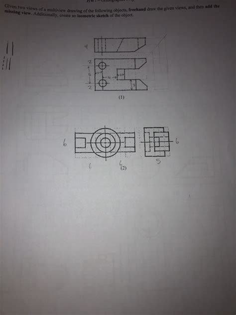 solved given two views of a multiview drawin missing view