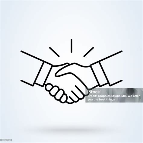비즈니스 핸드셰이크 라인 아이콘 윤곽 벡터 기호 흰색에 격리 된 선형 스타일 그림 손에 대한 스톡 벡터 아트 및 기타 이미지 손 흔듦 악수 Istock