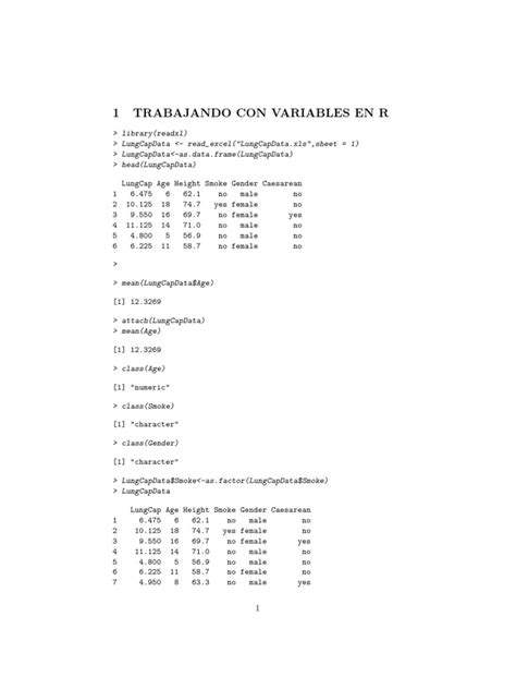 Trabajando Con Variables En R Pdf Teaching Mathematics