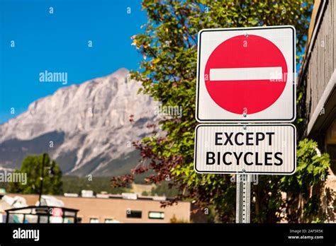 Selective Focus On Do Not Enter Road Sign With Except Bicycles Sign