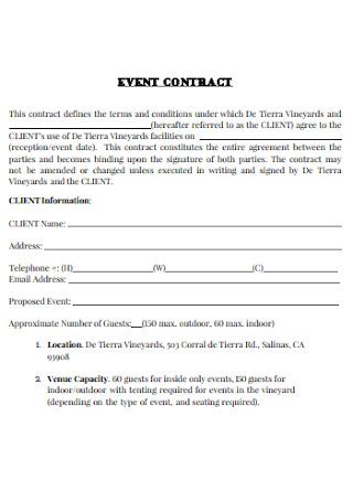 SAMPLE Event Contracts In PDF MS Word