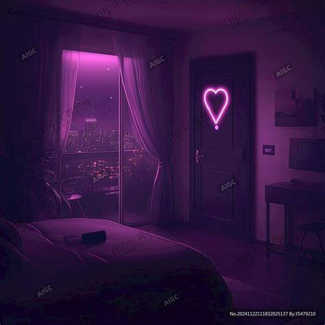 Ai创作图浪漫满屋主题场景 漫画场景房间夜晚 紫色温馨 浪漫温馨粉色主题场景 卧室夜景 情人节房间布置 室内夜景壁纸 灯光下的插画 紫色心情