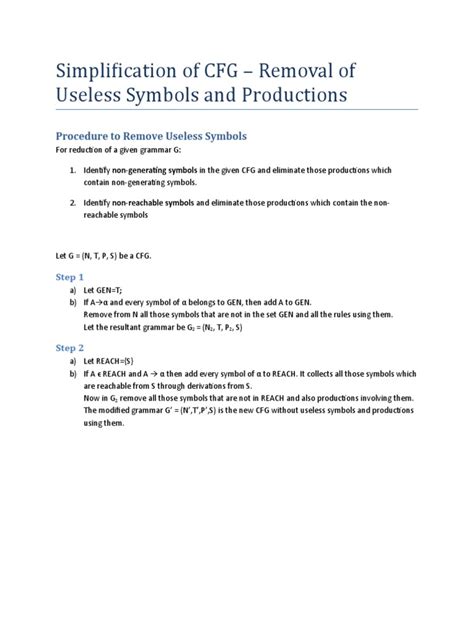 simplification of cfg removal of useless symbols and productions pp
