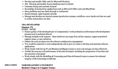 Vba Developer Resume Sample Vba Developer Resume Samples Velvet Jobs Williamson Ga Us