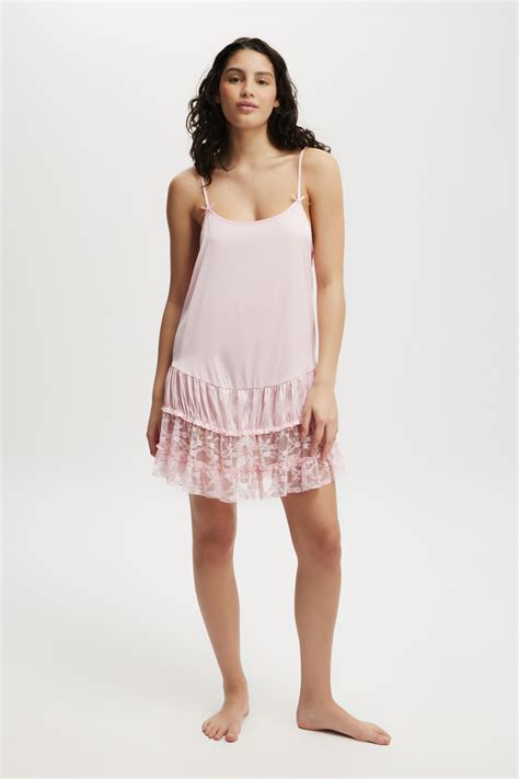 Satin Slip With Lace Ruffle Hem