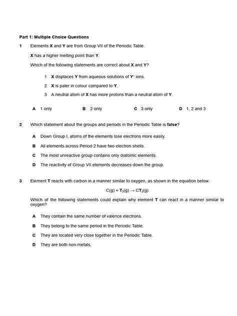 Periodic Table Exercises Pt 1 Pdf Calcium Metals