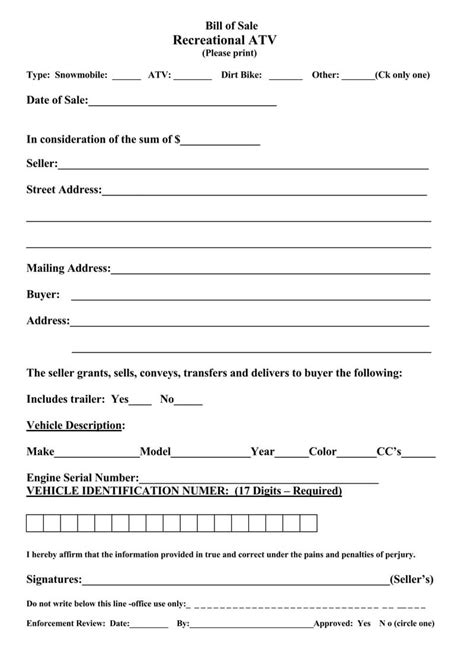 Atv Bill Of Sale Template Pdf Pdf Template
