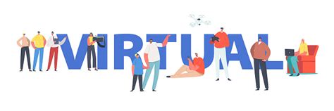 사람들은 가상 현실 기술 개념을 사용합니다 증강 현실 게임을 재생 Vr 고글을 착용 문자 작업 개체 그룹에 대한 스톡 벡터 아트