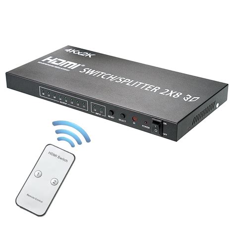 HDMI 2x8 Matrix Switch Splitter Converter Switcher With Remote Control 2 In 8 Out 4K X 2K At