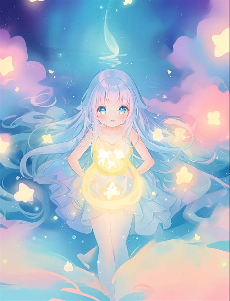 빛나는 공을 들고 긴 머리와 파란 눈을 가진 소녀 Seaart Ai