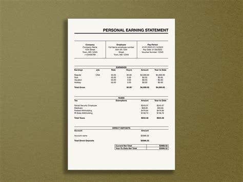 Simple Personal Earning Statement Template Pay Stub Form Pay Record