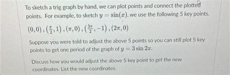 Solved To Sketch A Trig Graph By Hand We Can Plot Points Chegg Com