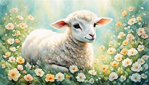 Cute Easter Lamb With Flowers And Copy Space Digital Art Stock Illustration Illustration Of