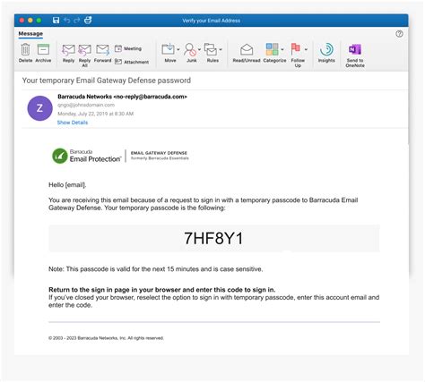 temporary passcode authentication barracuda email gateway defense