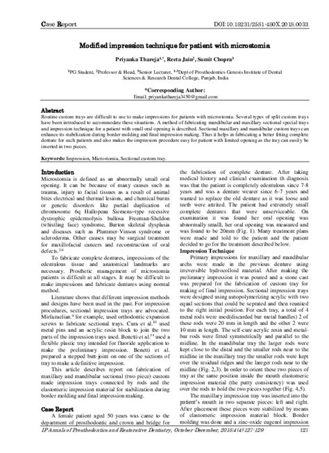 Pdf Modified Impression Technique For Patient With Microstomia