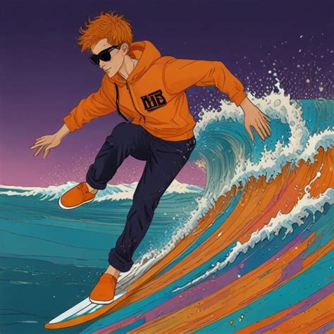Surfer Boy Summer Riding Wave Premium Ai Generated Image