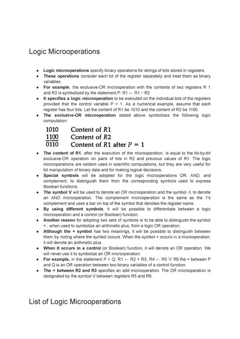 Logic Micro Operations These Operations Consider Each Bit Of The