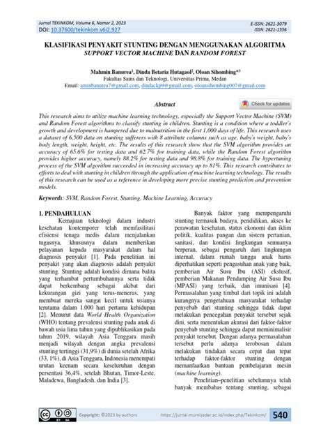Klasifikasi Penyakit Stunting Dengan Menggunakan Algoritma Support