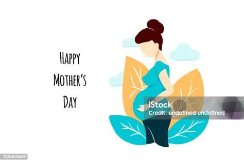 어머니의 날 카드에 흰색에 벡터 평면 스타일 임신 여자 잎과 구름으로 구성입니다 Doula 엄마 건강 육아 사이트 출산 센터 가정 출산에 대 한 아이 기다리는 여자 임신에