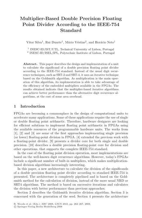 Pdf Multiplier Based Double Precision Floating Point Divider