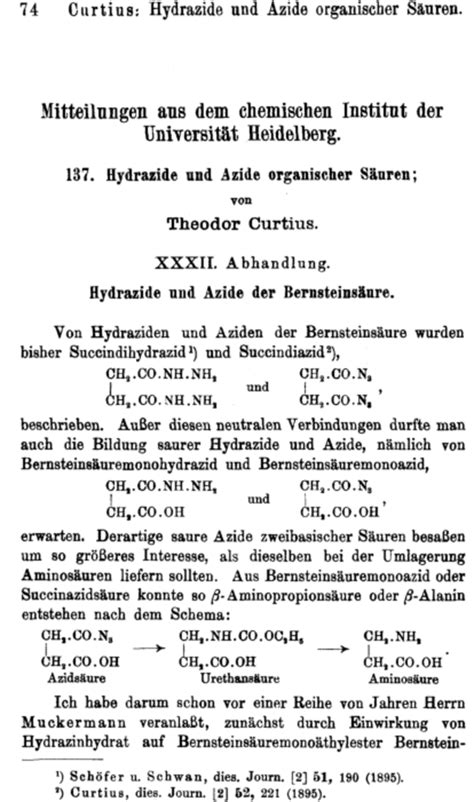 Hydrazide Und Azide Organischer Säuren Xxxii Abhandlung Curtius