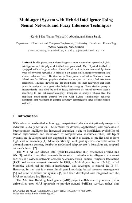 Pdf Multi Agent System With Hybrid Intelligence Using Neural Network And Fuzzy Inference