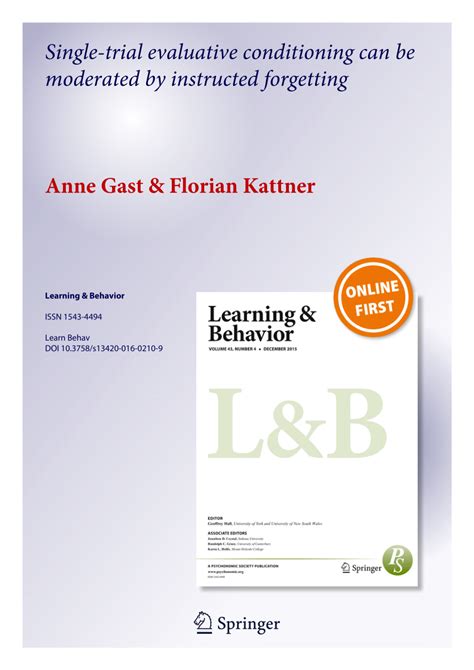 PDF Single Trial Evaluative Conditioning Can Be Moderated By Instructed Forgetting