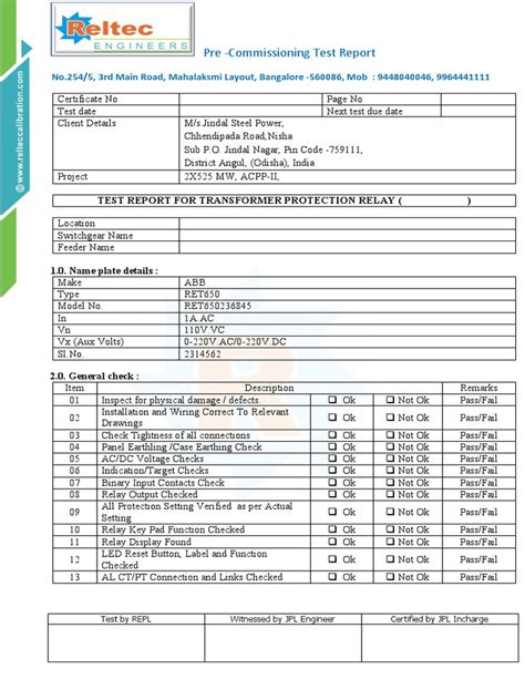 Transformer Report Format Pdf