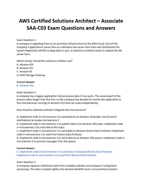 Aws Certified Solutions Architect Associate Saa C03 Exam Questions