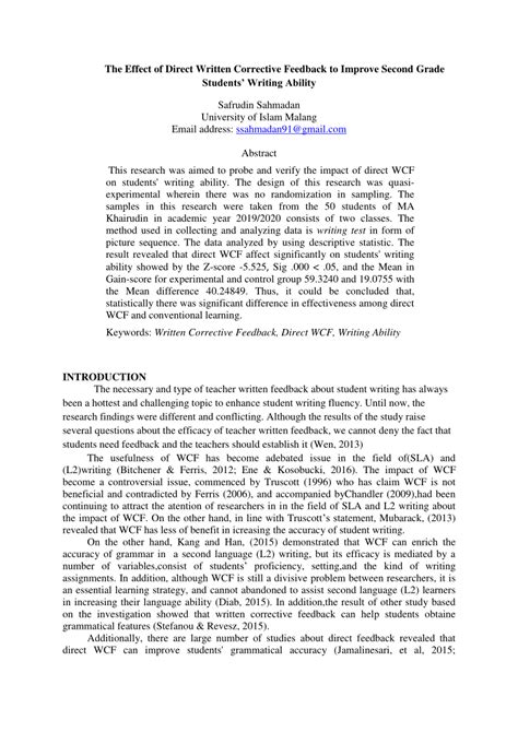 Pdf The Effect Of Direct Written Corrective Feedback To Improve