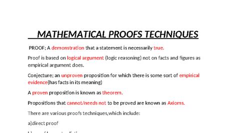 Mathematical Proofs Techniques Understanding Proof Methods Studocu