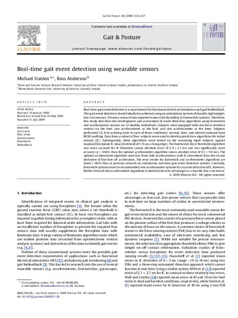 Pdf Real Time Gait Event Detection Using Wearable Sensors