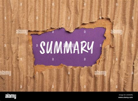 Summary Word Written On Ripped Cardboard Paper With Purple Background