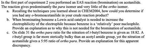 Solved In The First Part Of Experiment 2 You Performed An