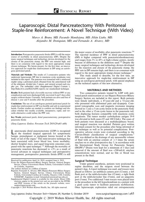 (PDF) Laparoscopic Distal Pancreatectomy With Peritoneal Staple-line ...