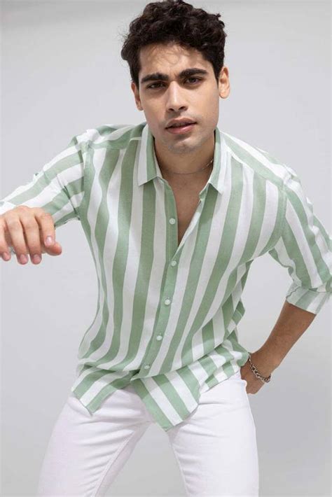U Turn Men Striped Casual Light Green White Shirt Buy U Turn Men