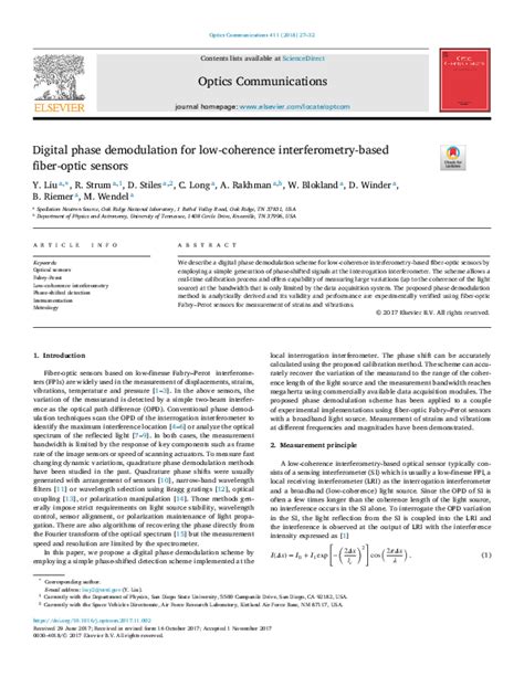 Pdf Digital Phase Demodulation For Low Coherence Interferometry Based