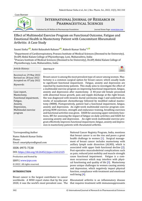 Pdf Effect Of Multimodal Exercise Program On Functional Outcome Fatigue And Emotional Health