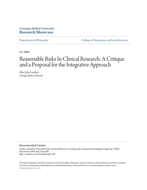 Pdf Resonable Risks In Clinical Research A Critique And A Proposal