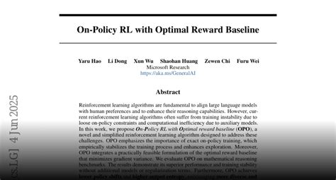 Paper Page On Policy Rl With Optimal Reward Baseline