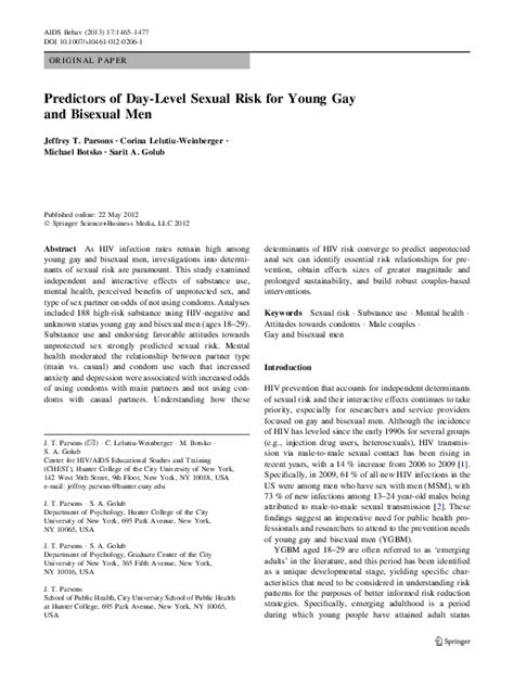 Pdf Predictors Of Day Level Sexual Risk For Young Gay And Bisexual Men