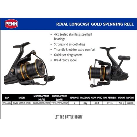 Penn Rival 6000 Longcast Gold Spinning Reel Mesin Pantai Shopee Malaysia