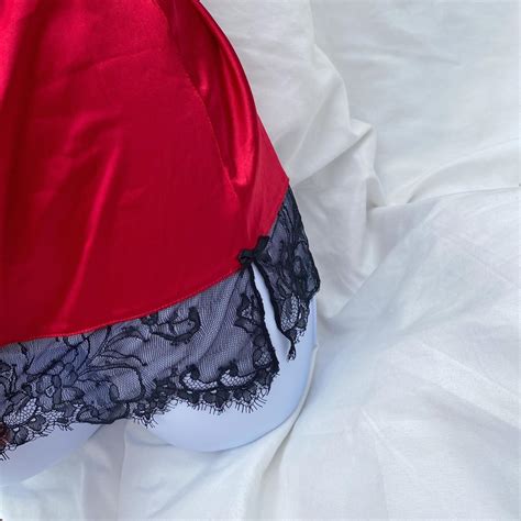 Victoria Secret Red Black Lace And Satin Slip Depop